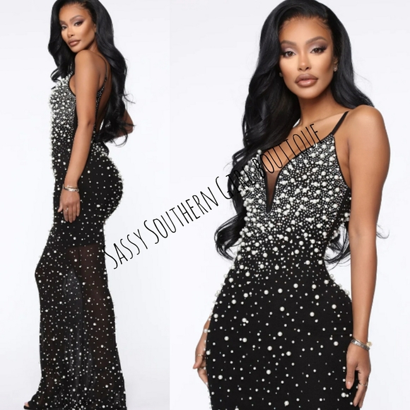 Sassy Southern Girl Boutique | Dresses | Black Pearl Beaded Maxi Formal ...